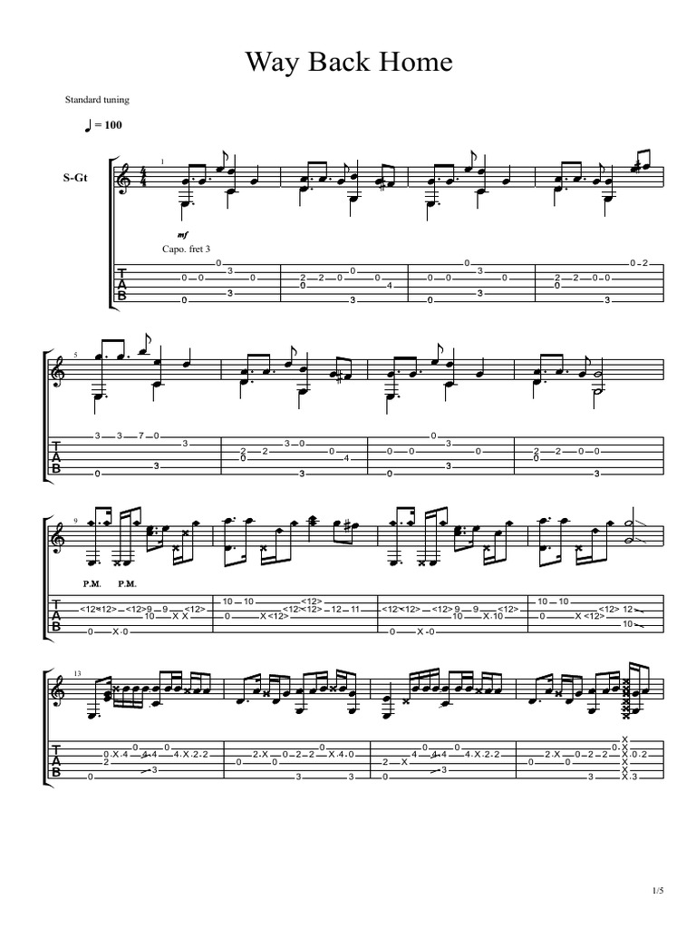 Tab guitar - Way Back Home Fingerstyle.pdf | Music Theory | Music ...