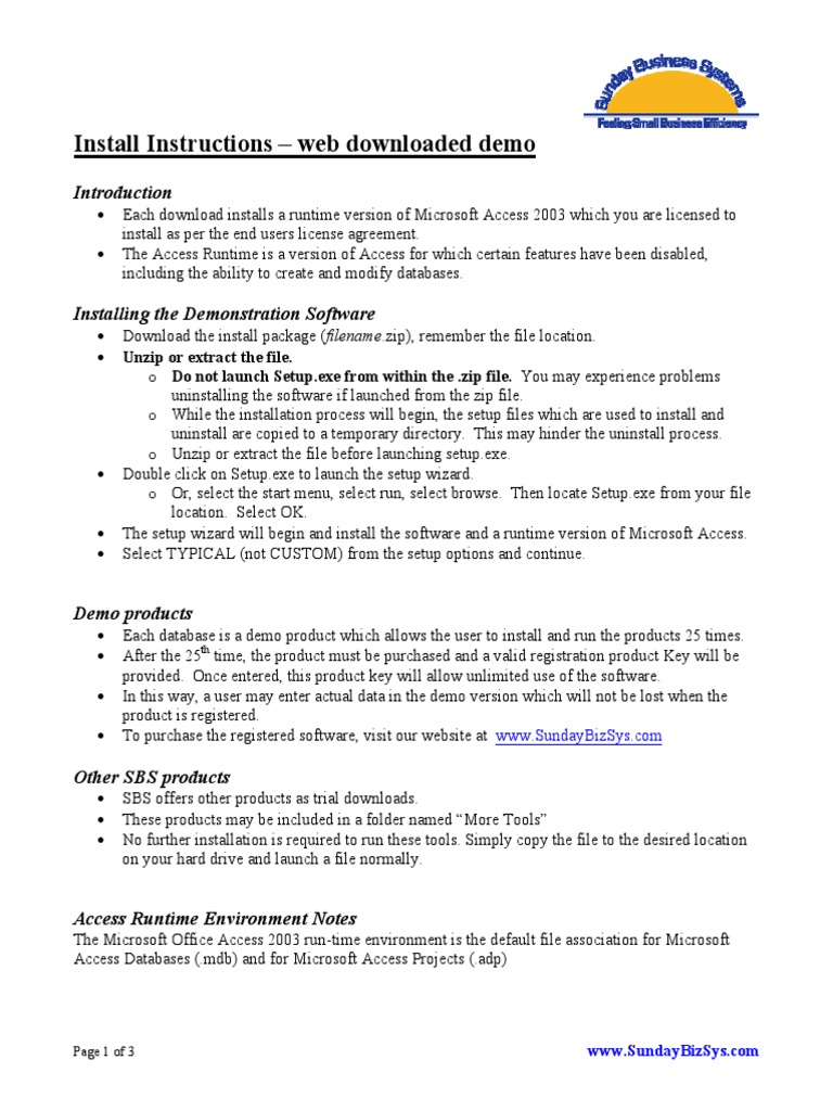 Install Instructions - Web Downloaded Demo: Page 1 of 3 | Download Free ...