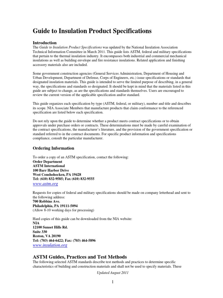 Guide To Insulation Product Specifications: ASTM Guides, Practices and ... Guide To Insulation Product Specifications: ASTM Guides, Practices and ...