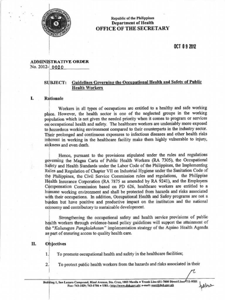 Department of Health (DOH) Administrative Order 2012-20 | PDF