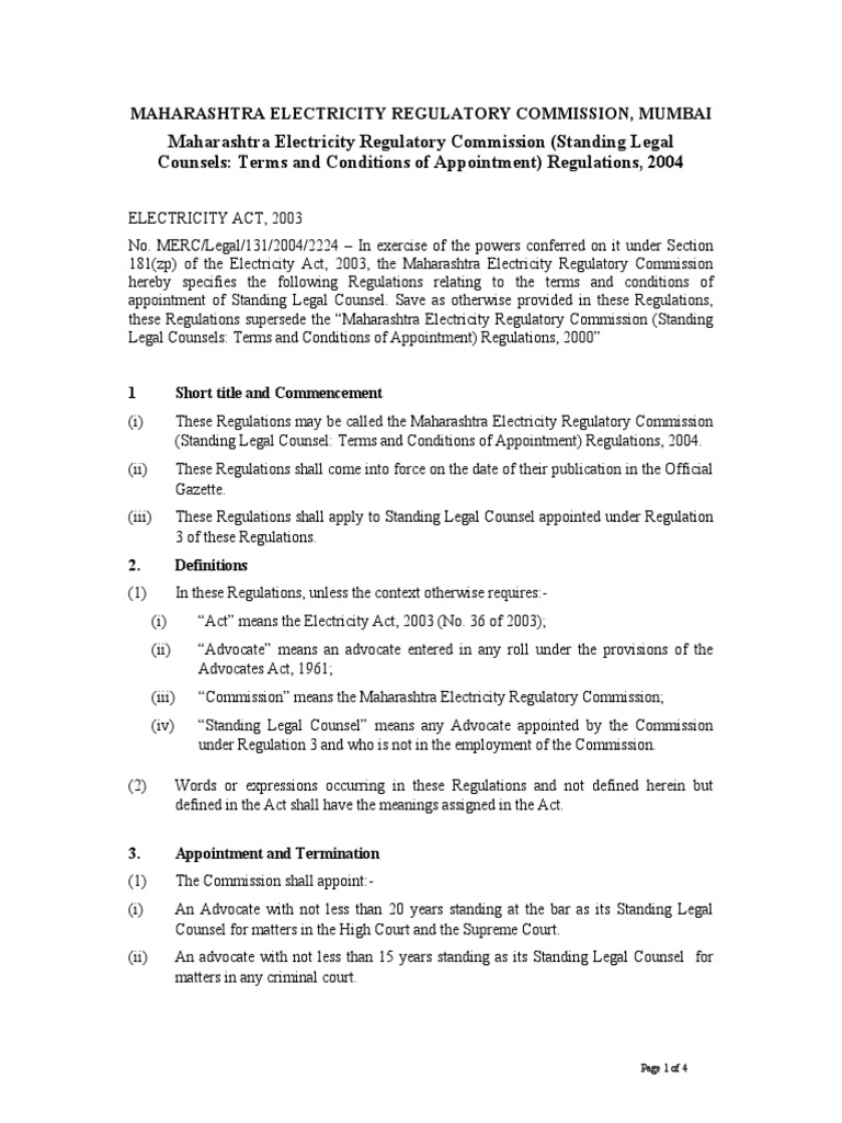 Maharashtra Electricity Regulatory Commission (Standing Legal Counsels ...