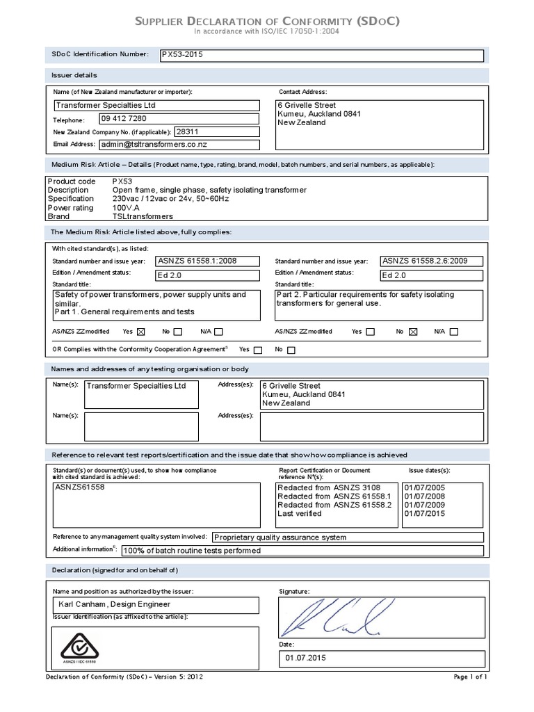 SDoC PX53 2015 | PDF | Regulatory Compliance | Specification (Technical ...