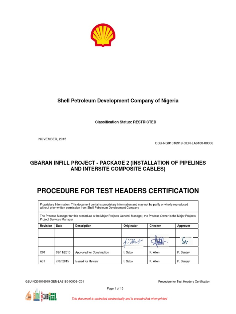 Procedure For Test Header Certification | PDF | Personal Protective ...