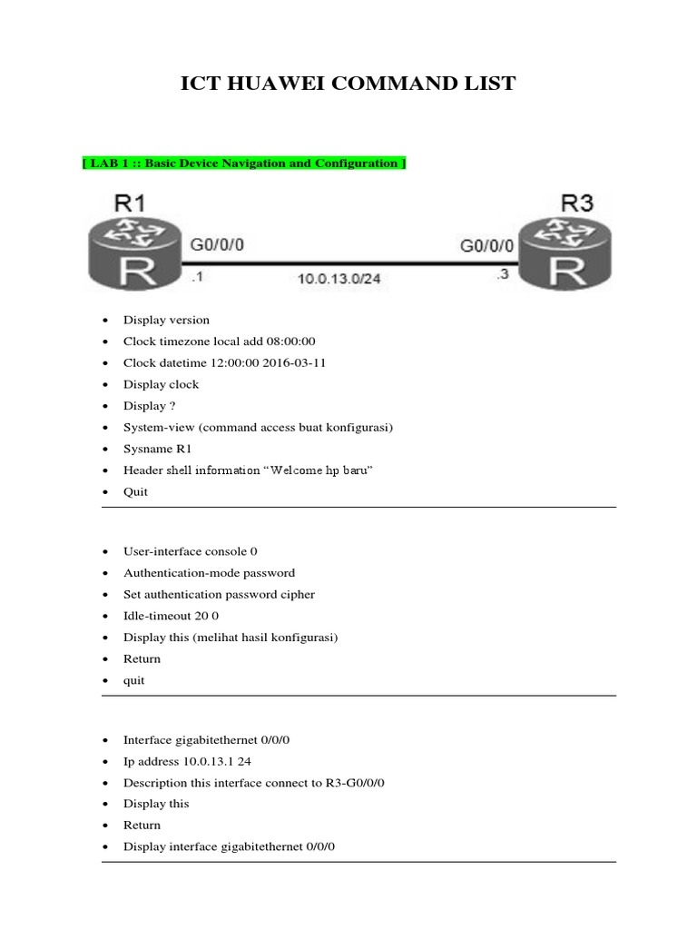Ict Huawei Command List | PDF