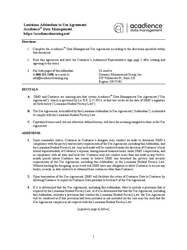 Sample Addendum Agreement Example | Download Free PDF | Privacy | Law ...