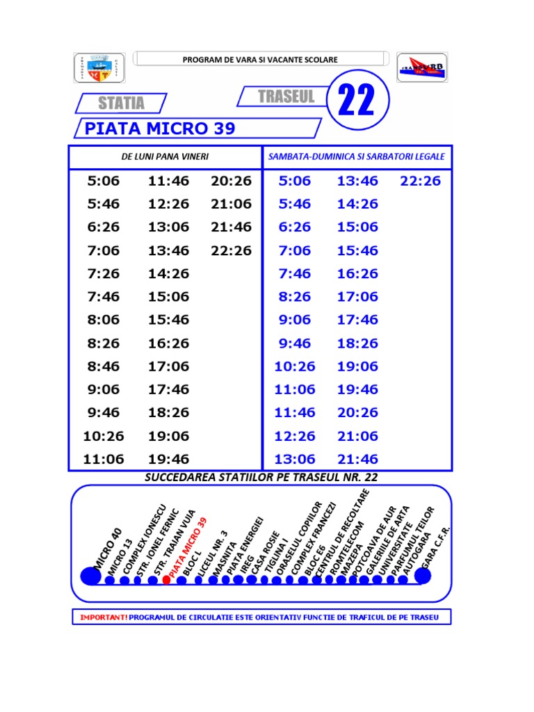 Piata Micro 39: Succedarea Statiilor Pe Traseul Nr. 22 | PDF