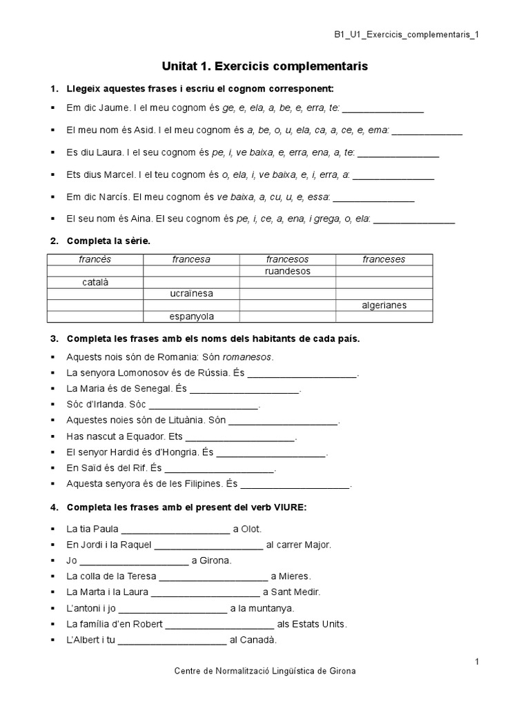 B1 U1 Exercicis Complementaris 1 | PDF