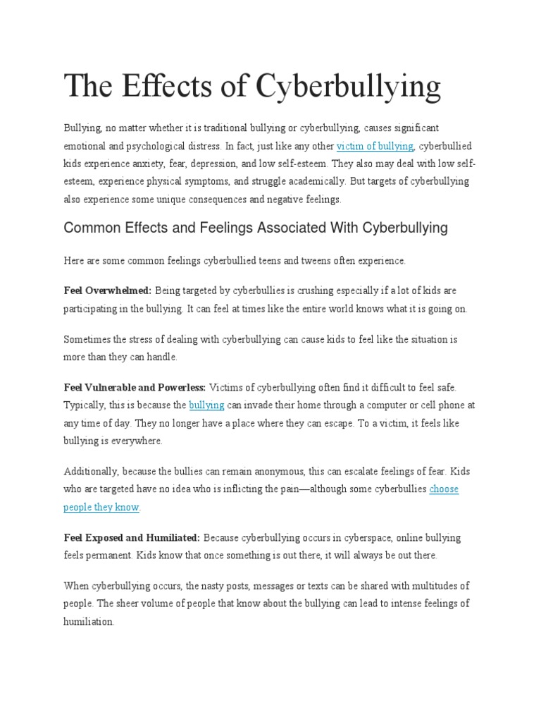 The Effects of Cyberbullying | PDF | Cyberbullying | Bullying