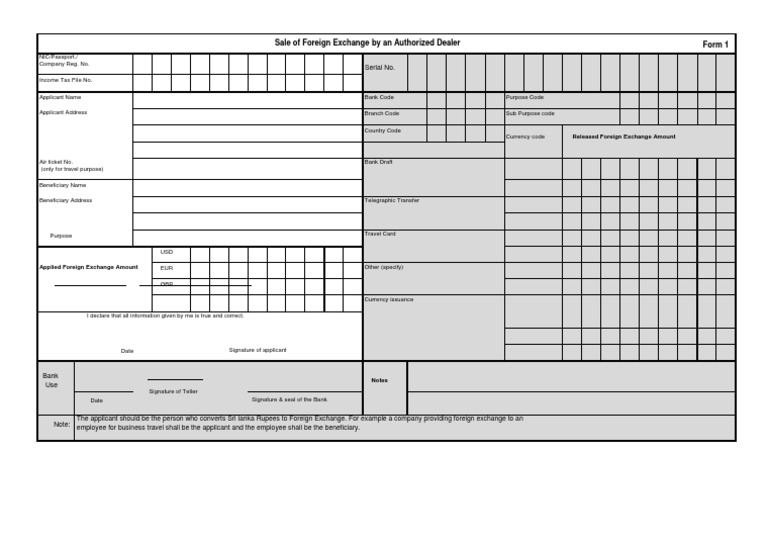 BOC - Form 1 | PDF | Foreign Exchange Market | Payments