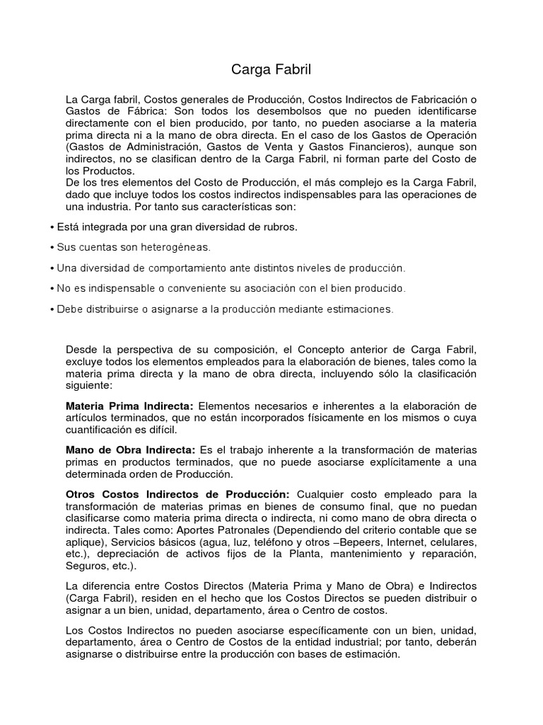 Definición y Clasificación de Carga Fabril | PDF | Costo | Presupuesto
