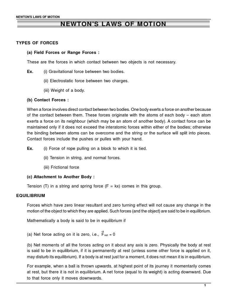 Newton Laws of Motion Class 11, IIT-JEE, NEET Notes | PDF | Tension ...