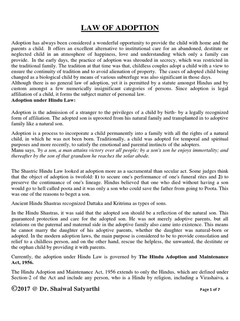 Law of Adoption PDF | Download Free PDF | Adoption | Legal Guardian