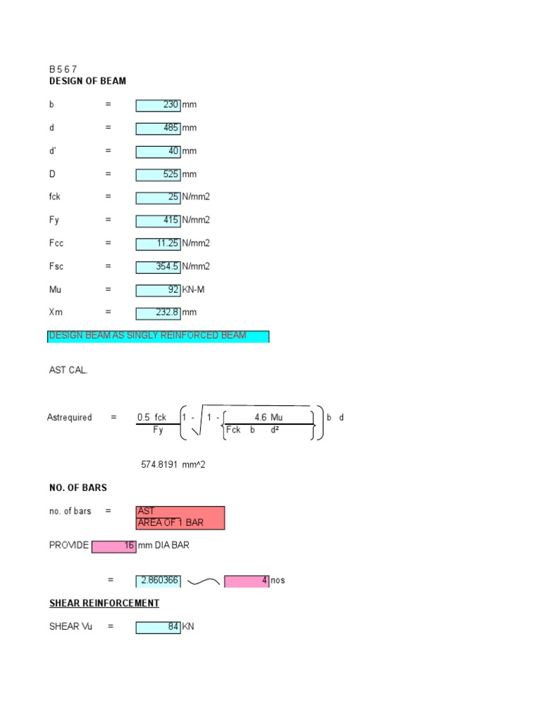 Design of Beam by Excel | PDF | Structural Engineering | Civil Engineering