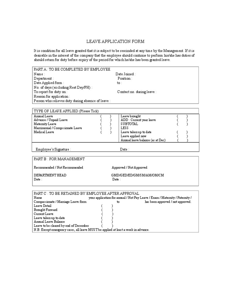 Leave Application Form (New) | PDF | Working Time | Labor