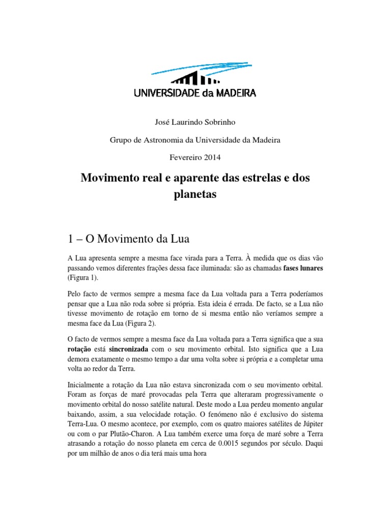 Movimento Real e Aparente Das Estrelas e Dos | PDF | Eclipse | Lua