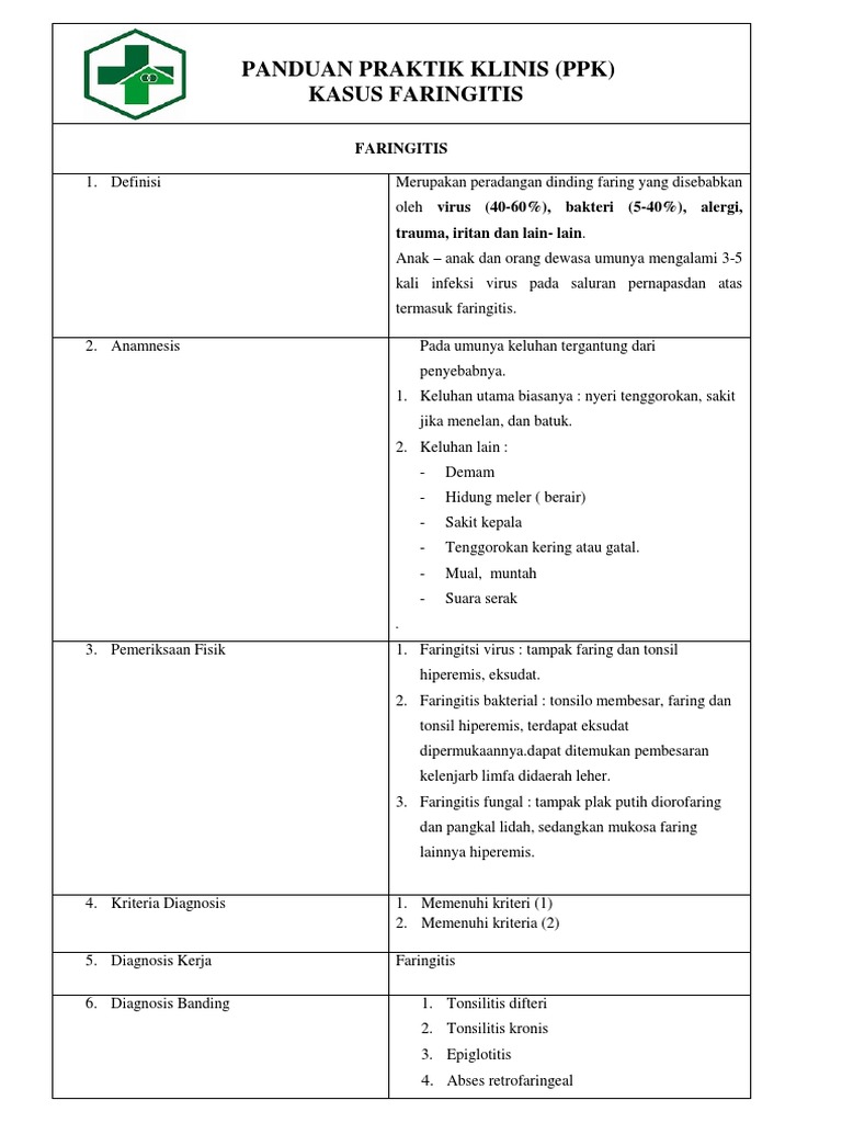 Panduan Diagnosis dan Tatalaksana Faringitis | PDF