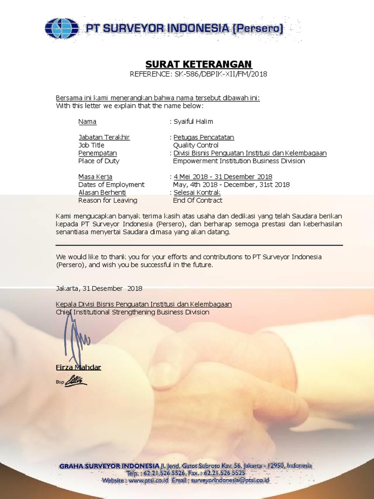 Surat Keterangan: REFERENCE: SK-586/DBPIK-XII/FM/2018 | PDF | Career ...