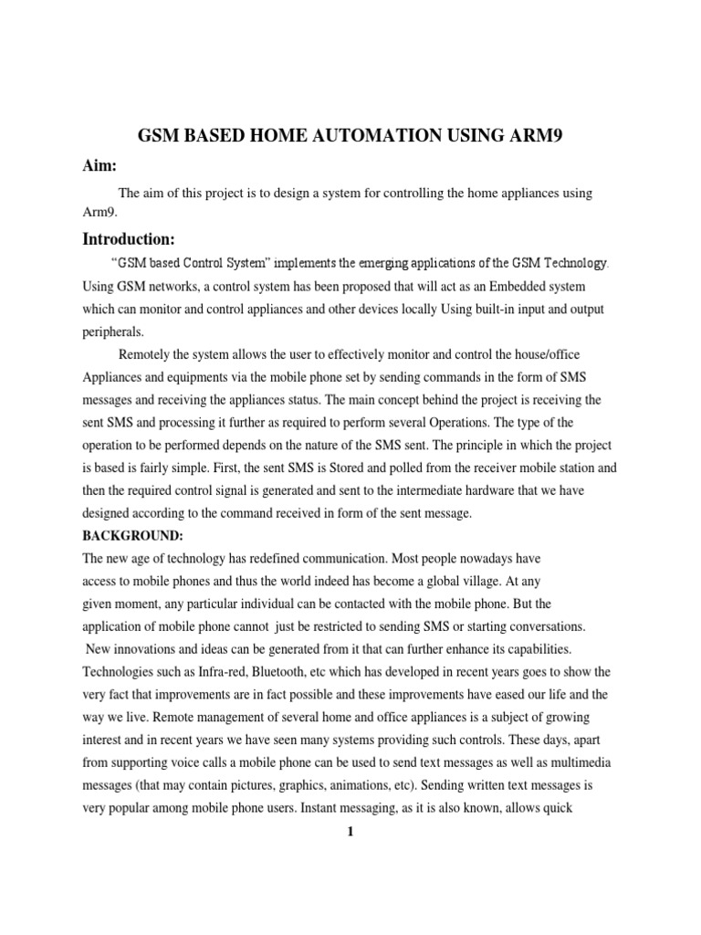GSM Based Home Automation Using Arm9 | PDF | Cellular Network | Mobile ...