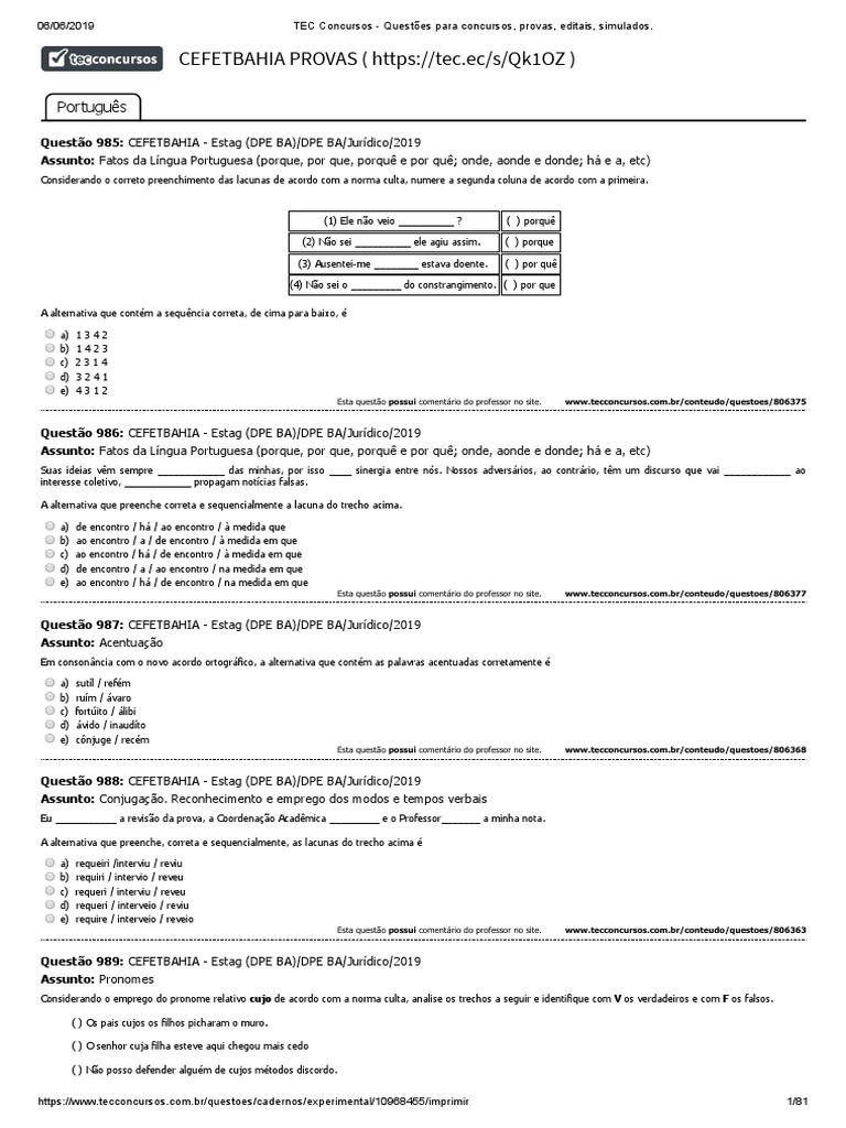 Cefet Provas - 200 Q - Português | PDF | Desperdício | Humano