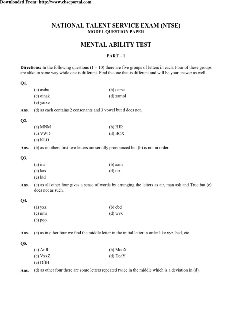 NTSE Mental Ability Test Model Paper | PDF | Investing | Numbers