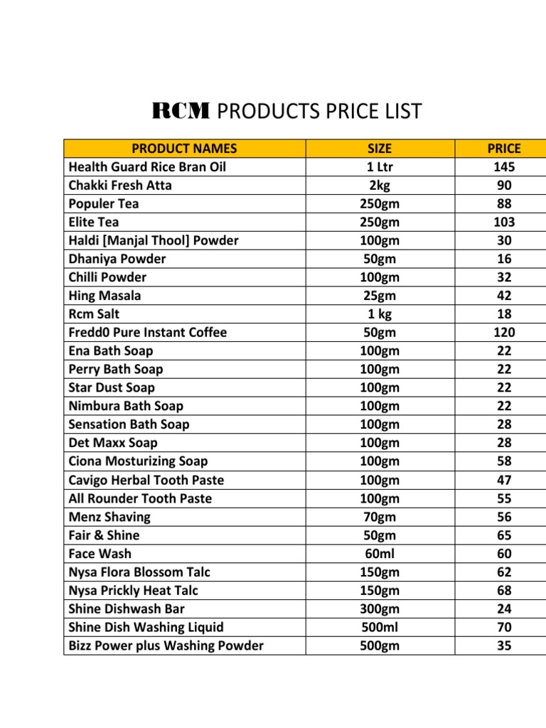 RCM Products Price List 2025 | PDF