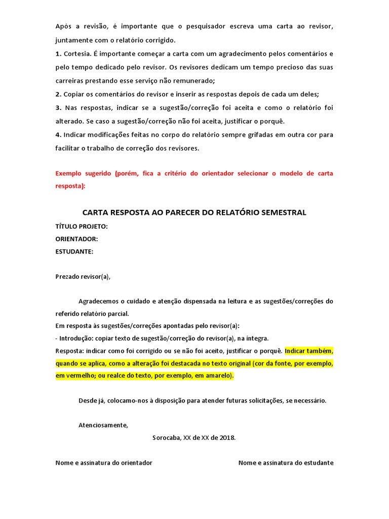10 Modelo de Carta Resposta Ao Parecer Do Revisor