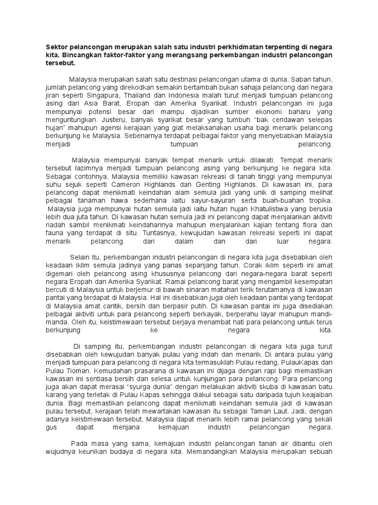 Karangan Pengembangan Industri Pelancongan Pdf