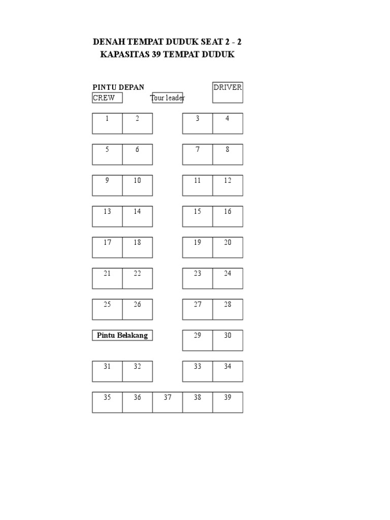 Denah Kursi Bus 39 dan 50 Seat | PDF