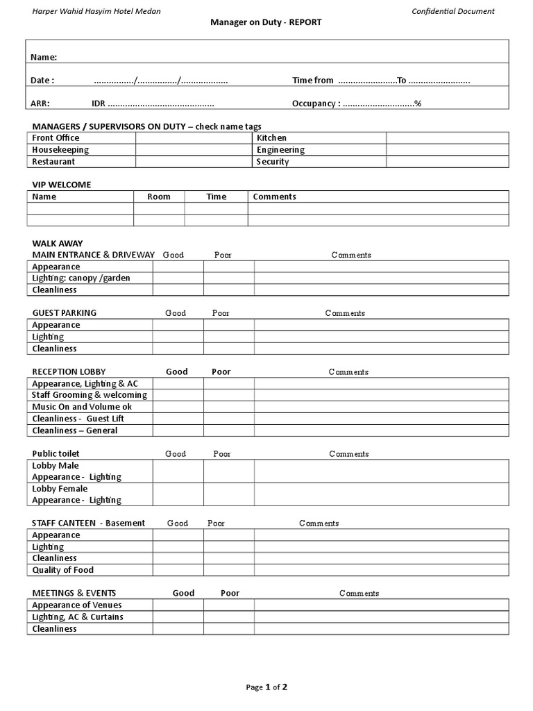 Manager On Duty - REPORT: Good Poor Comments | PDF | Buildings And ...