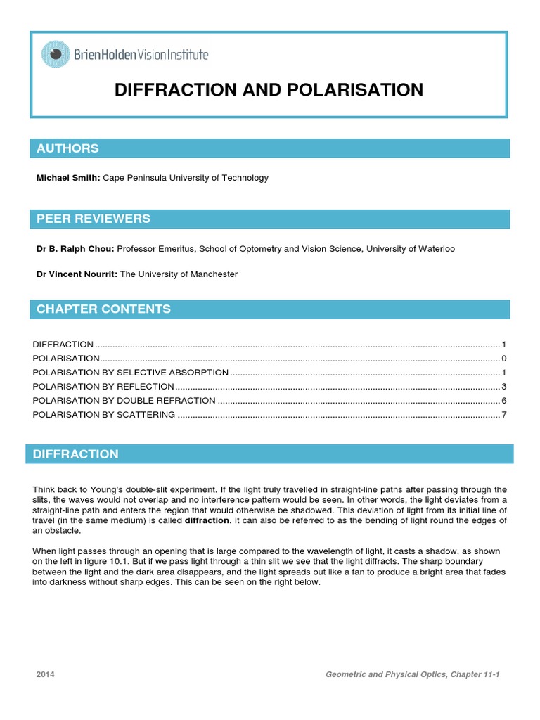 10 Diffraction and Polarisation | PDF | Polarization (Waves) | Optics