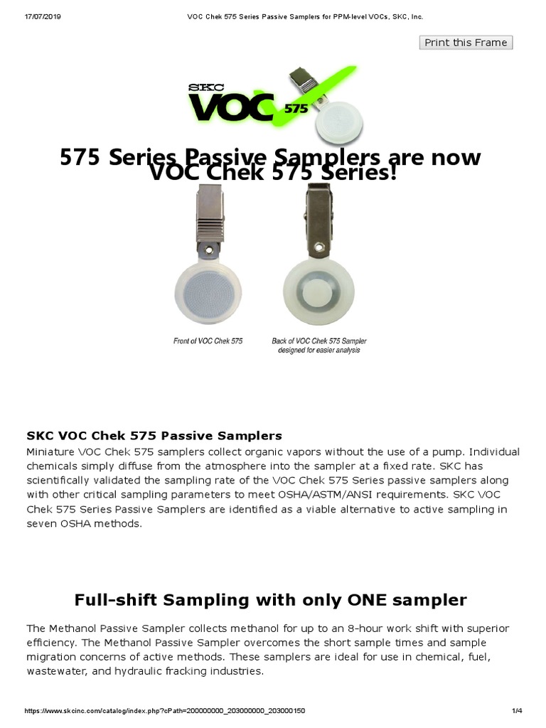 VOC Chek 575 Series Passive Samplers For PPM-level VOCs, SKC, Inc | PDF ...