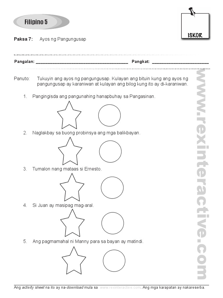 Activity Sheet Filipino 5 7 | PDF