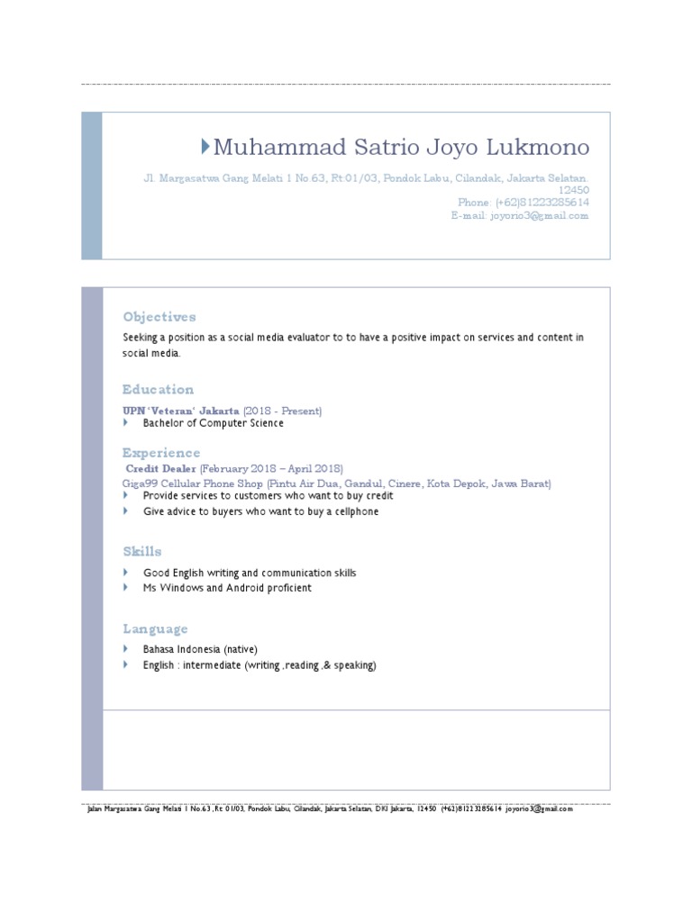 Muhammad Satrio Joyo Lukmono: Objectives | PDF | Career & Growth | Business