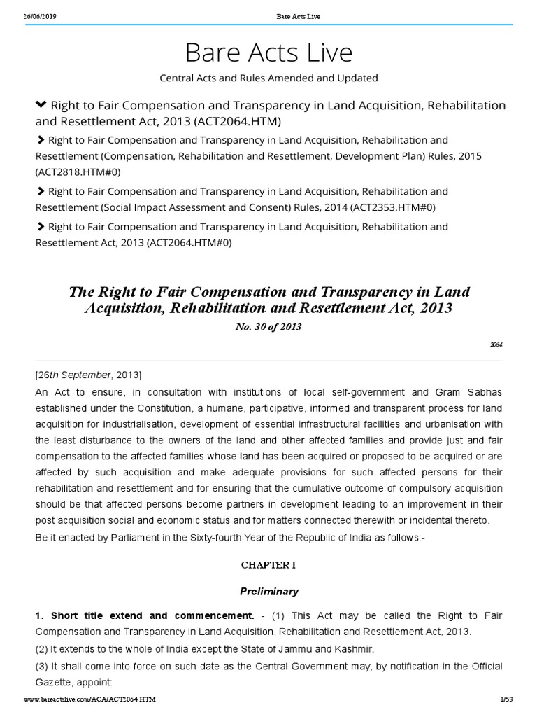 Land Acquisition Act 2013 | PDF | Government | Justice