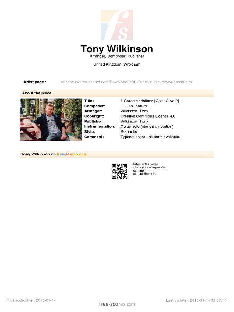 Tony Wilkinson: Artist Page | PDF | Composers | Entertainment
