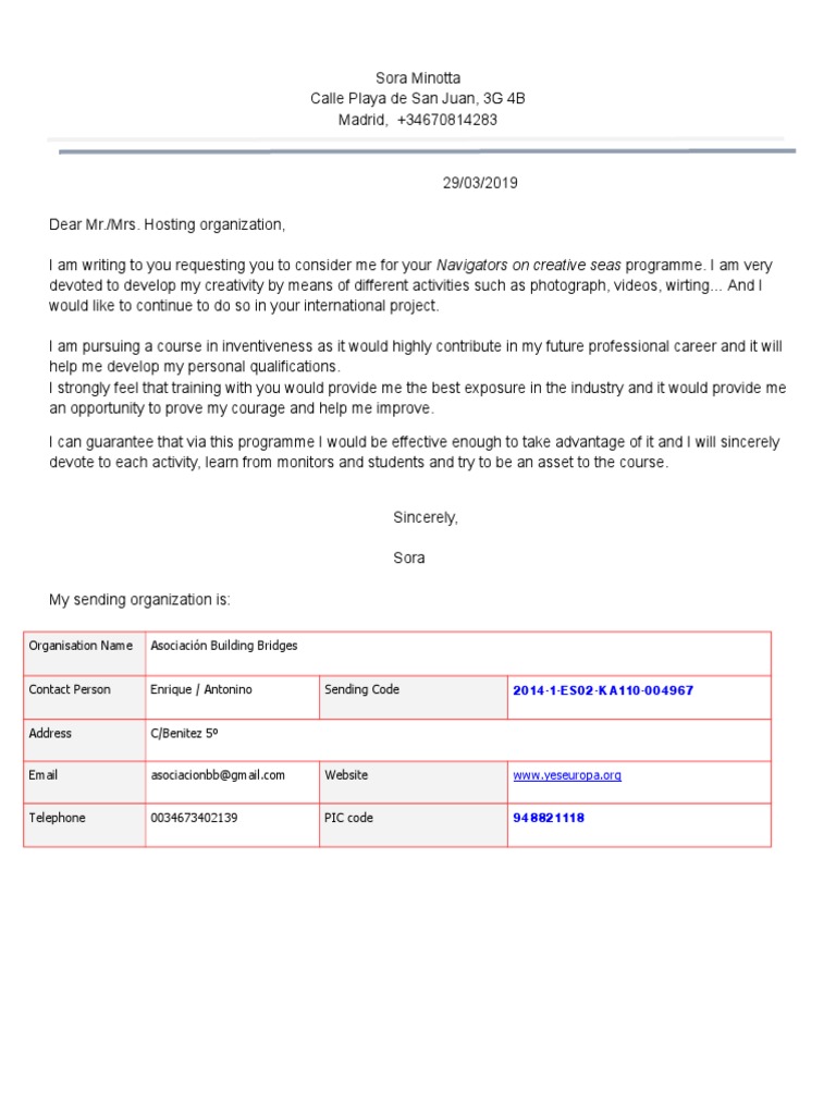 Motivation Letter Erasmus | PDF | Business