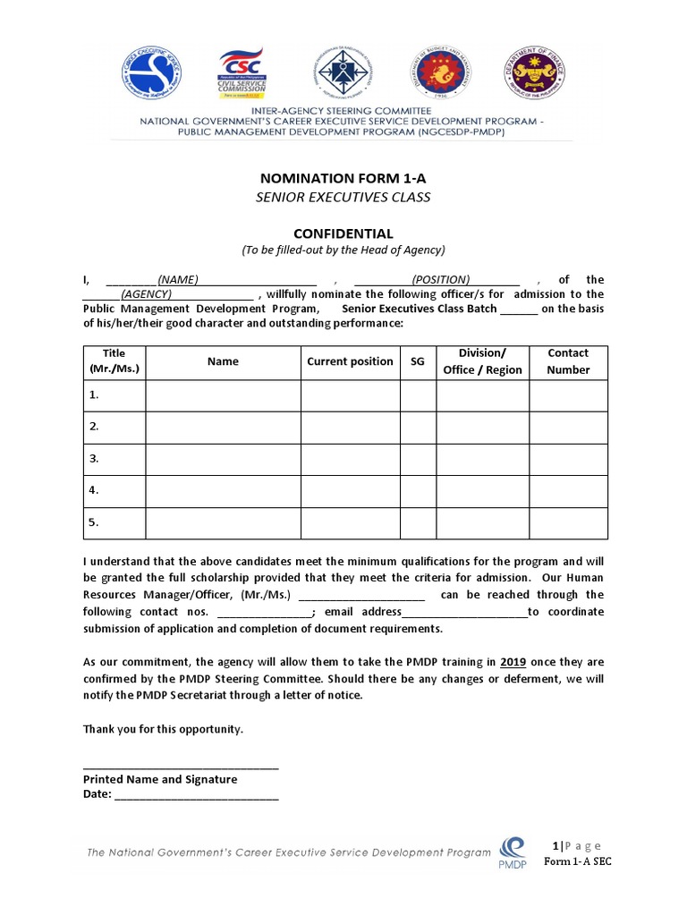 PMDP Nomination Form for Executives | PDF