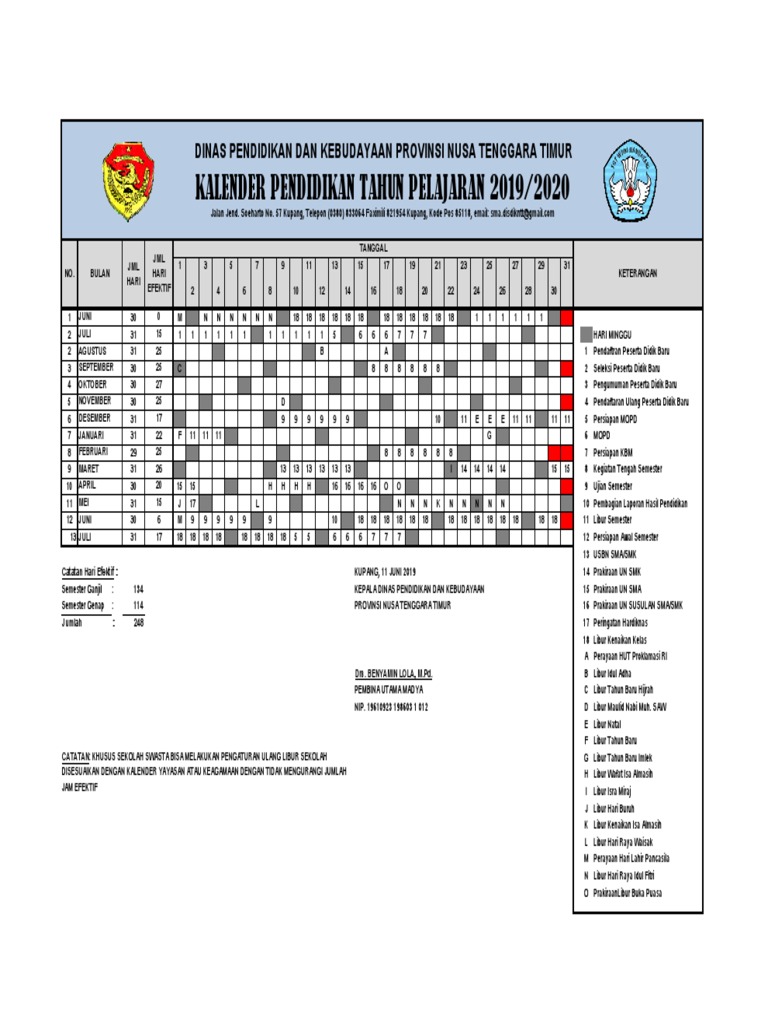 Draft Kalender Pendidikan NTT Tahun 2019-2020 PDF | PDF