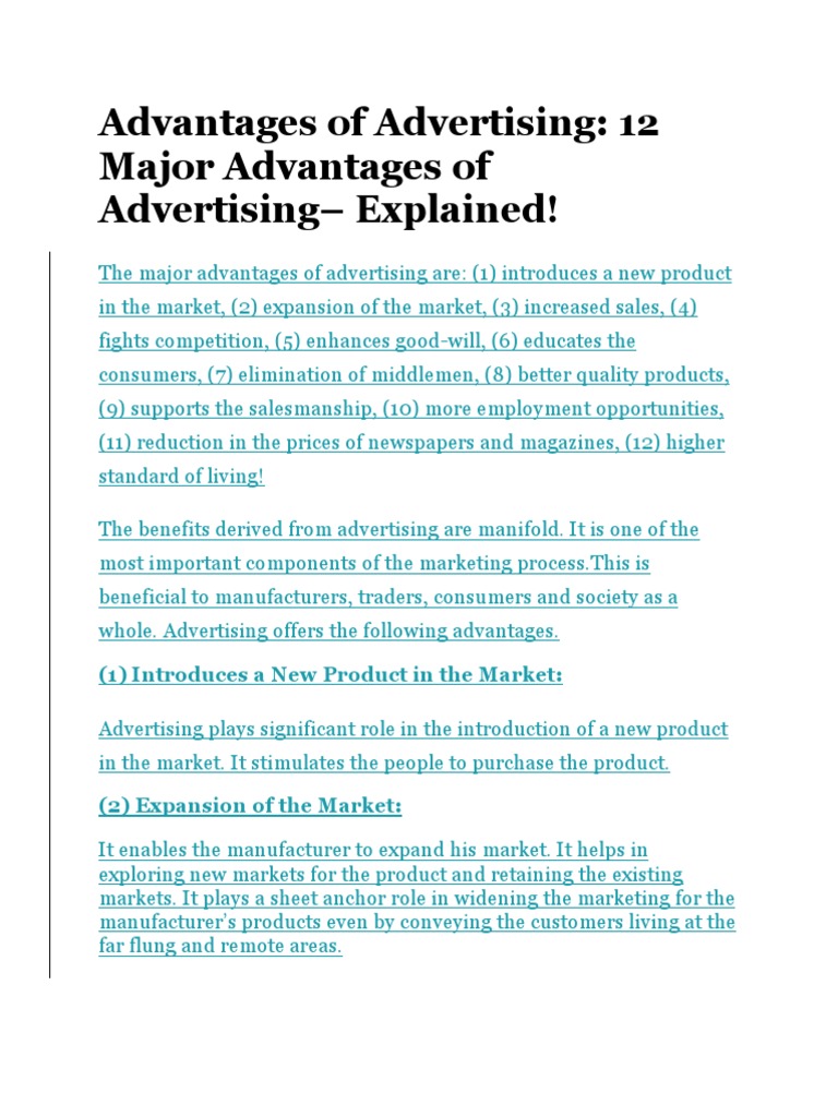 Advantages of Advertising | PDF | Sales | Advertising