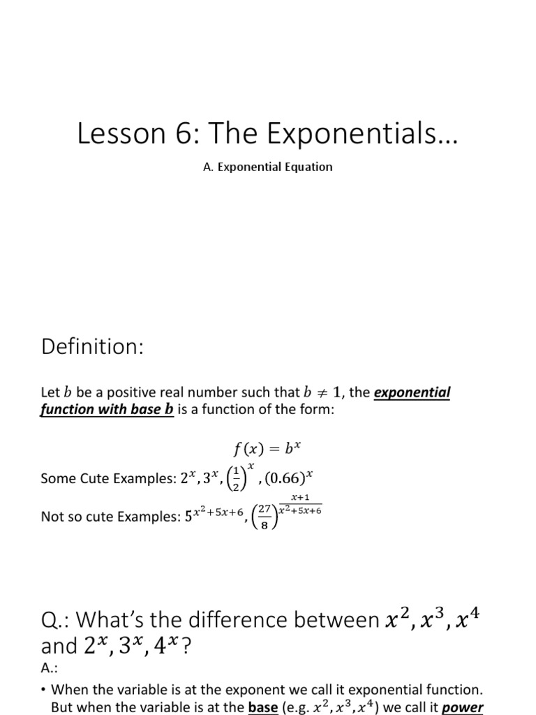 Lesson 6 The Exponentials A Exponential Equation Pdf