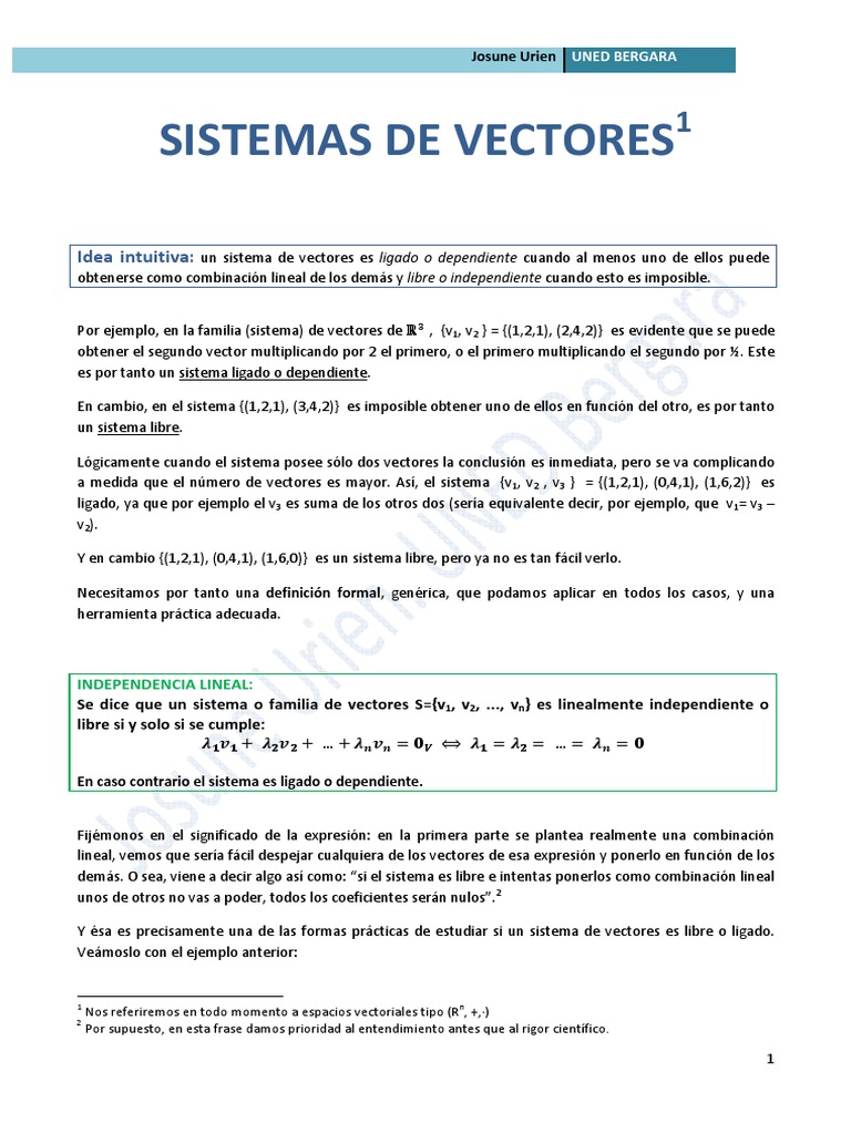 Sistemas de Vectores | PDF | Espacio vectorial | Determinante
