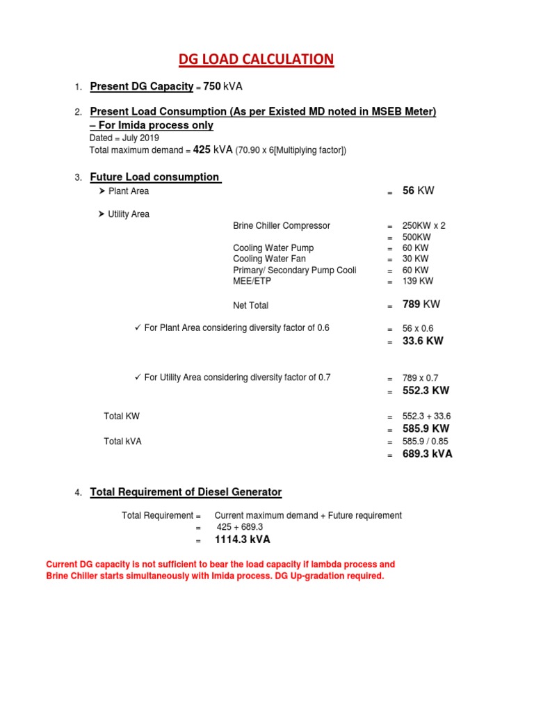 DG Load Calculation | PDF | Energy Conversion | Machines