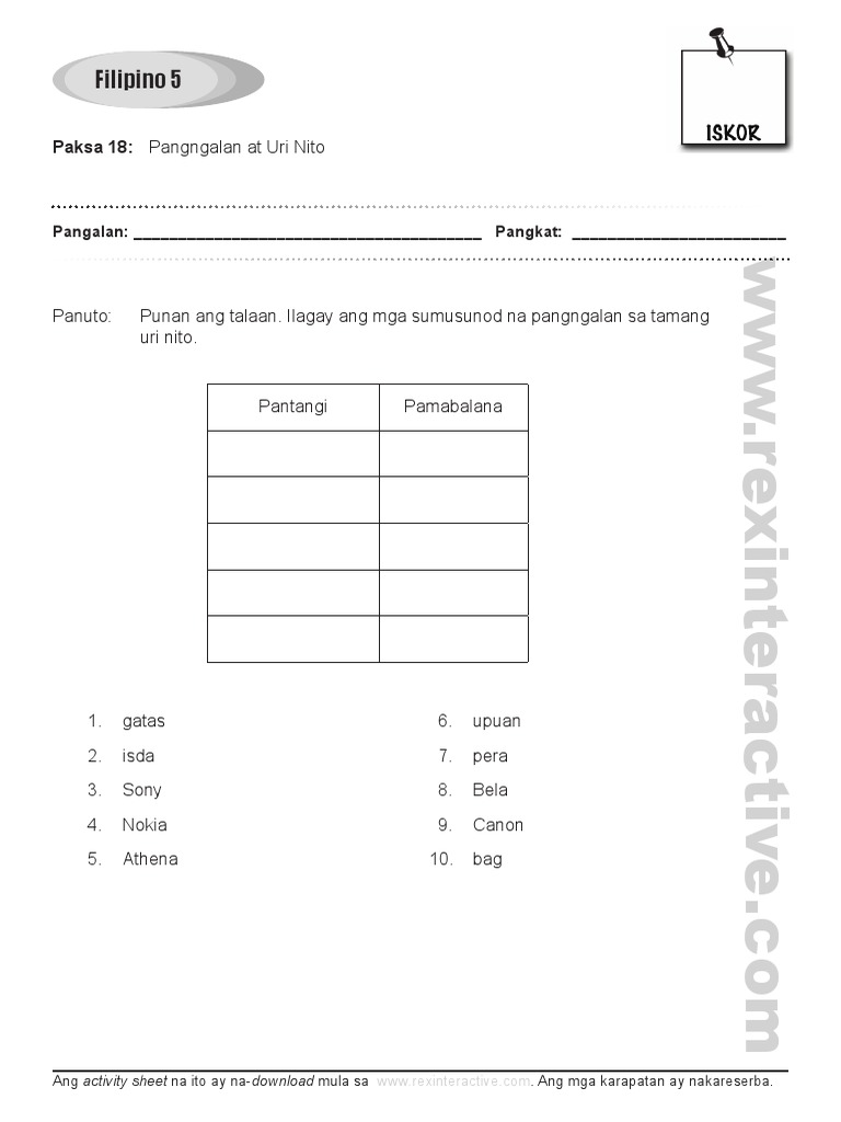 Activity Sheet Filipino 5 18 | PDF