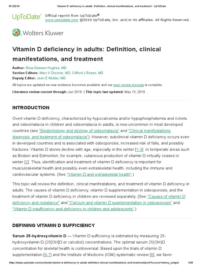 Vitamin D Deficiency in Adults - Definition, Clinical Manifestations ...