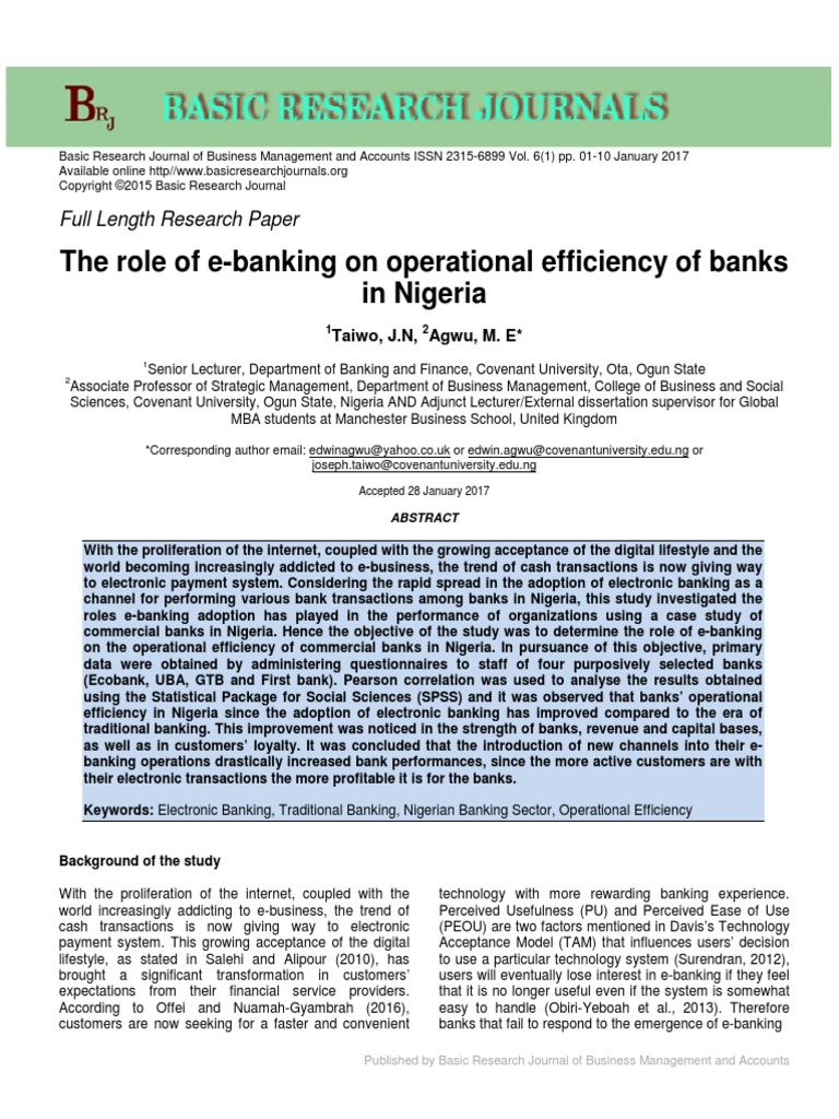56 The Role of E-Banking On Operational Efficiency of Banks in Nigeria ...
