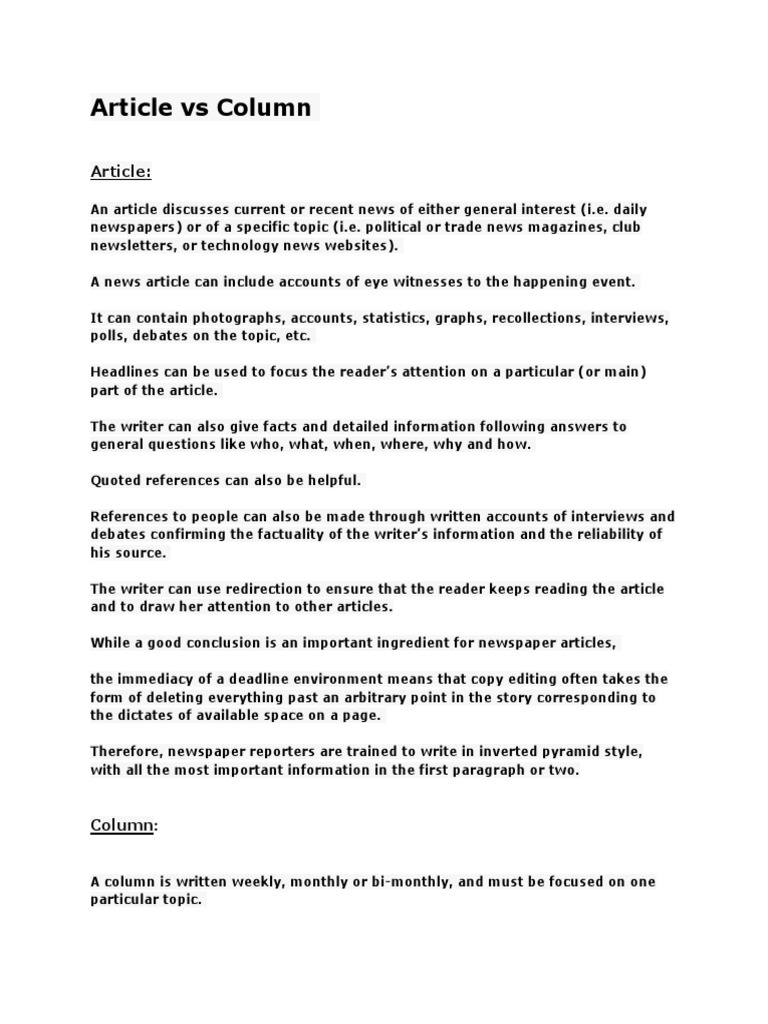 Article Vs Column | PDF