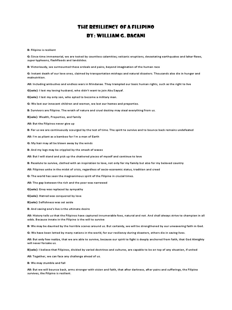 The Resiliency of A Filipino | PDF | Disaster And Accident | Disaster ...