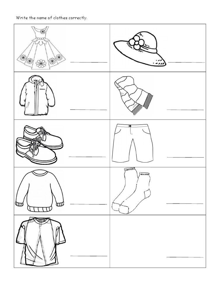 Write The Name of Clothes Correctly | PDF