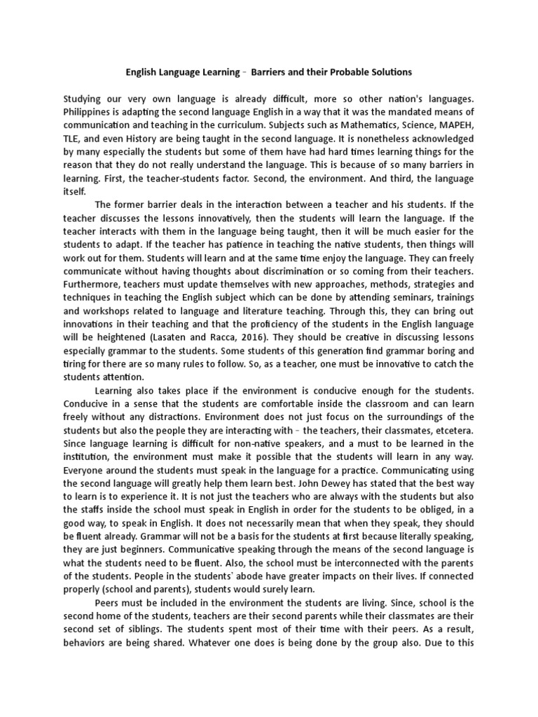 Concept Paper English Language Learning | PDF | Second Language ...