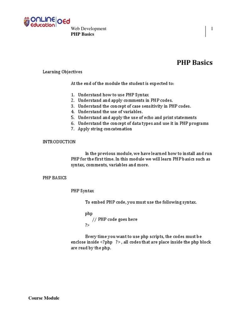 PHP Basics PDF | PDF | Php | Variable (Computer Science)